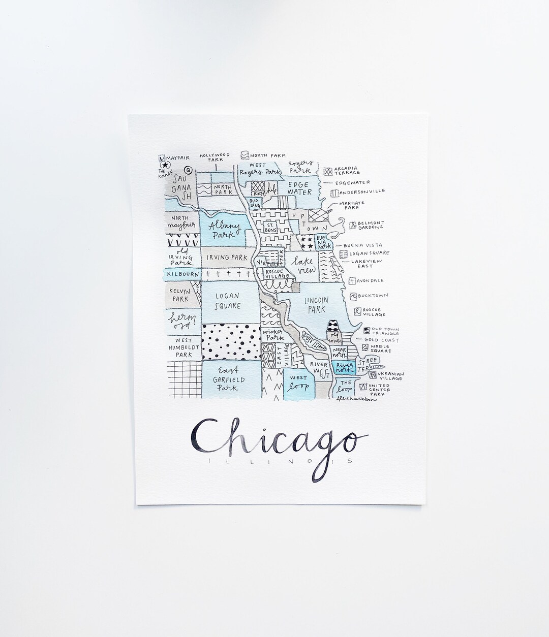 Hand-painted Chicago Neighborhood Map - Etsy