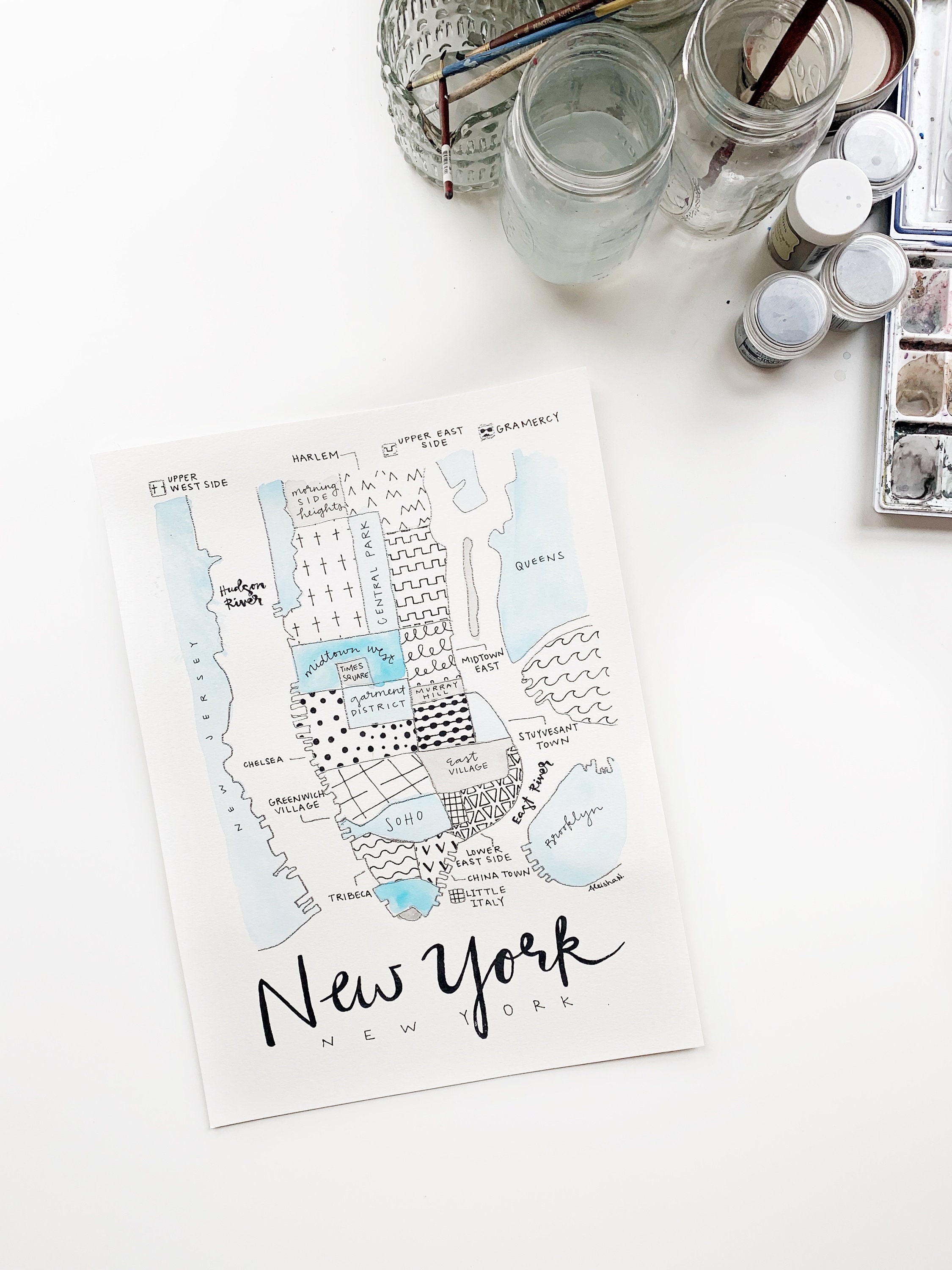 Hand-painted New York City Neighborhoods Map - Etsy