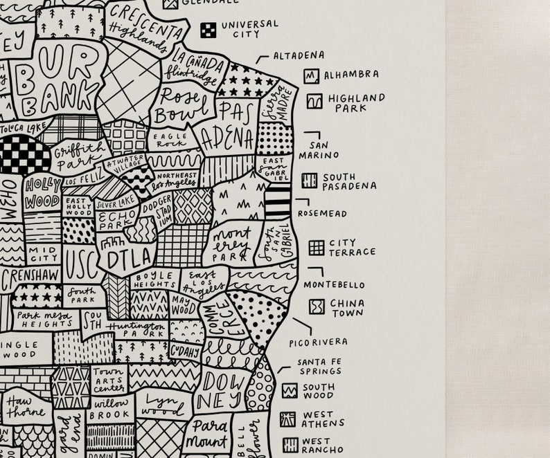 Los Angeles, California Neighborhood Map Print - Etsy