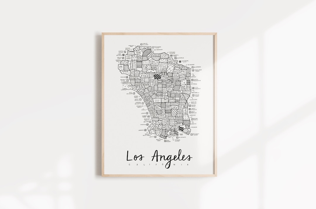 Los Angeles, California Neighborhood Map Print - Etsy