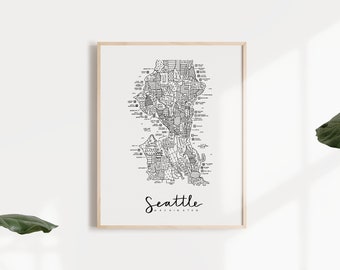 Seattle Illustrated Map 8x10 Seattle Art Print Seattle Map Traveler ...