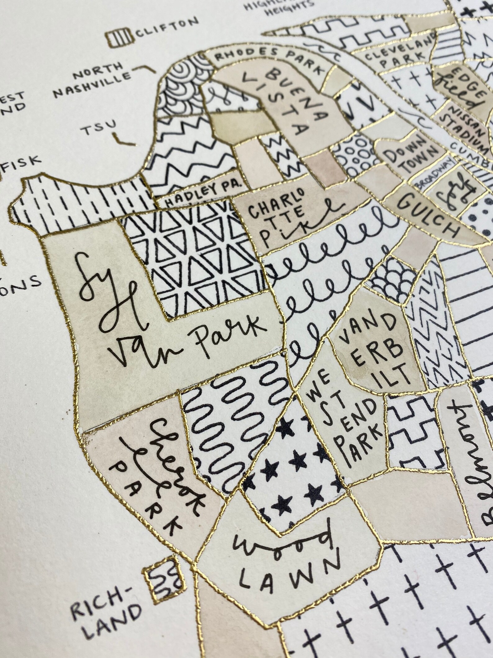Nashville Neighborhood Map With Raised Borders - Etsy