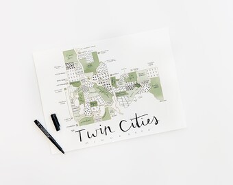 Hand Painted Map of Minneapolis, St Paul and Vicinity, 1881 / Twin ...