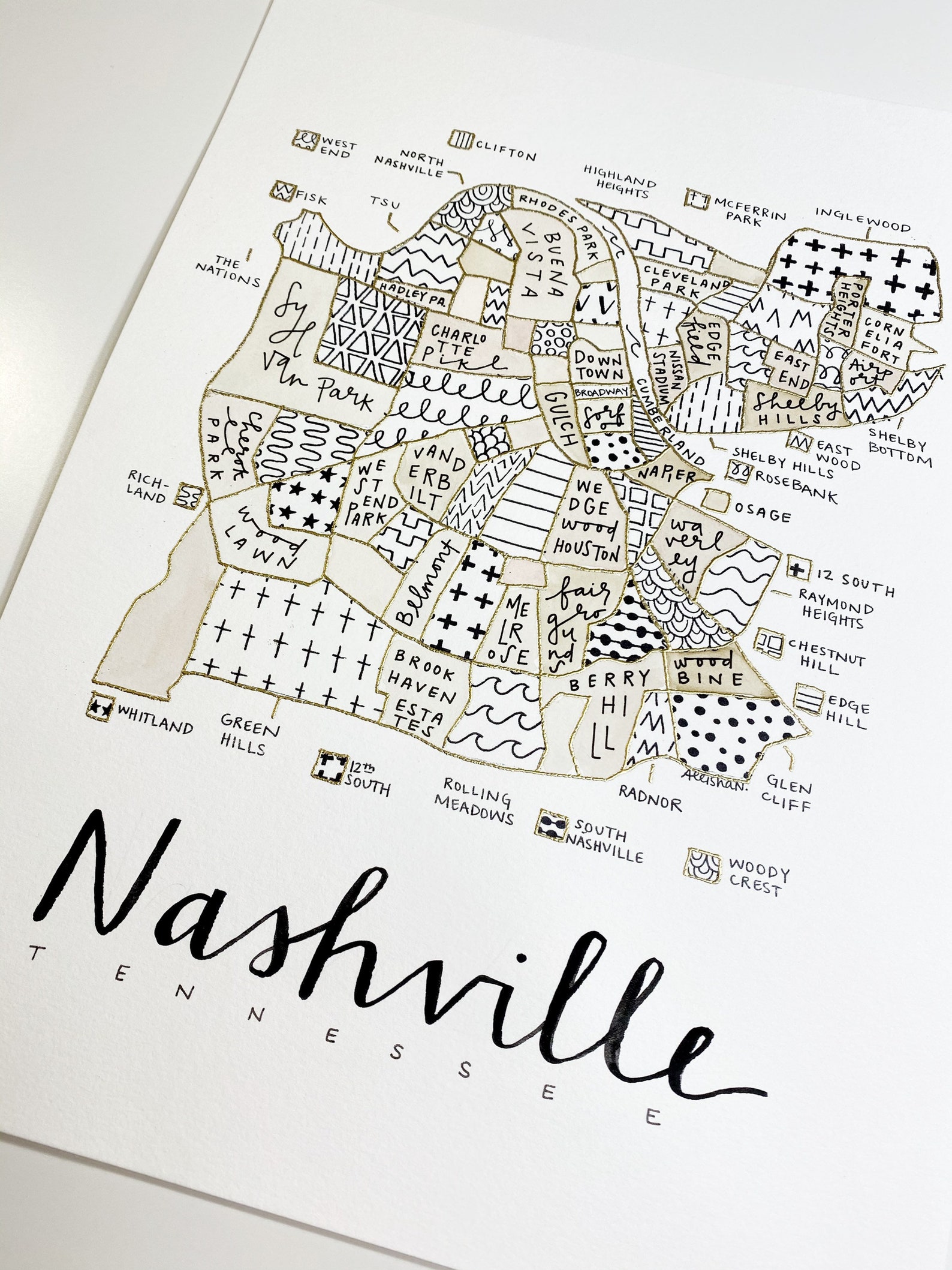 Nashville Neighborhood Map With Raised Borders - Etsy