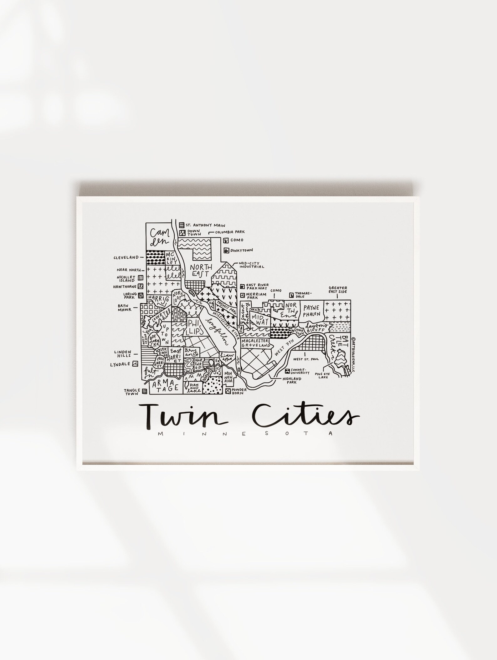 Twin Cities Neighborhood Map Print minneapolis Saint Paul - Etsy