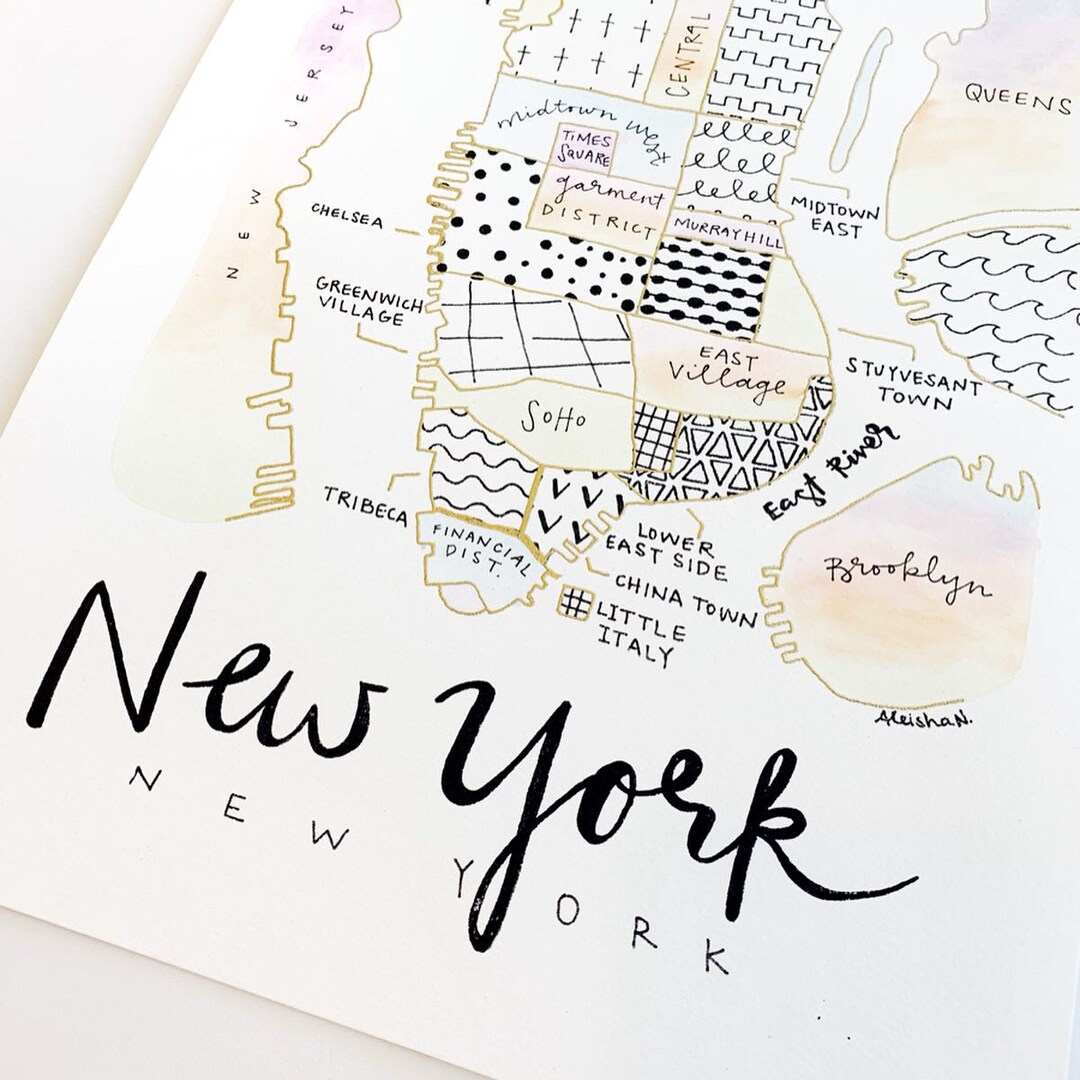 Hand-painted New York City Neighborhoods Map - Etsy