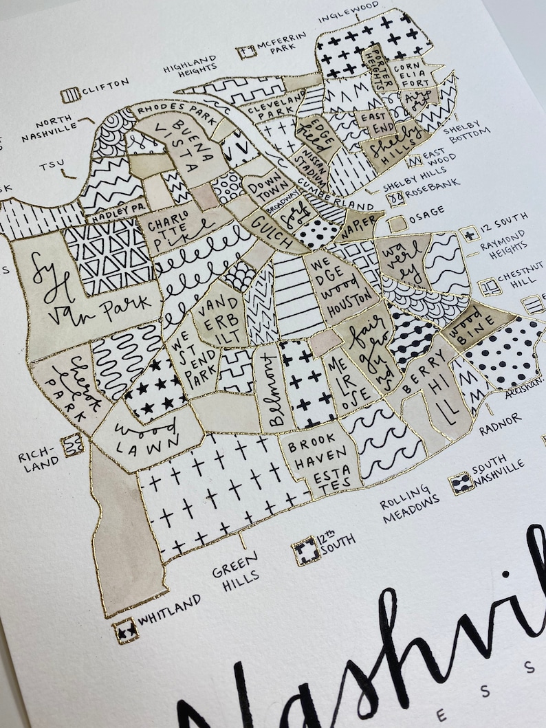 Nashville Neighborhood Map With Raised Borders - Etsy