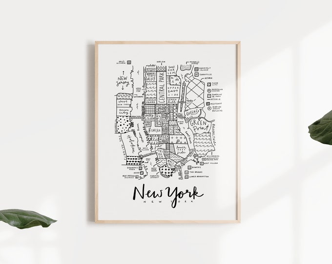 Illustrated Map of NYC - New York City (8x10) - Etsy
