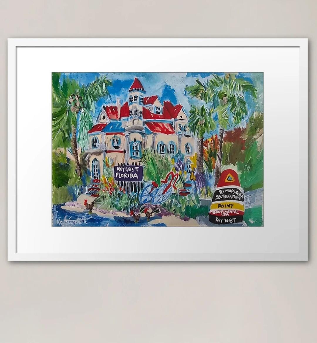 Coastal Prints Key West, Florida Painting - "wander & Crow" (9x12 ...