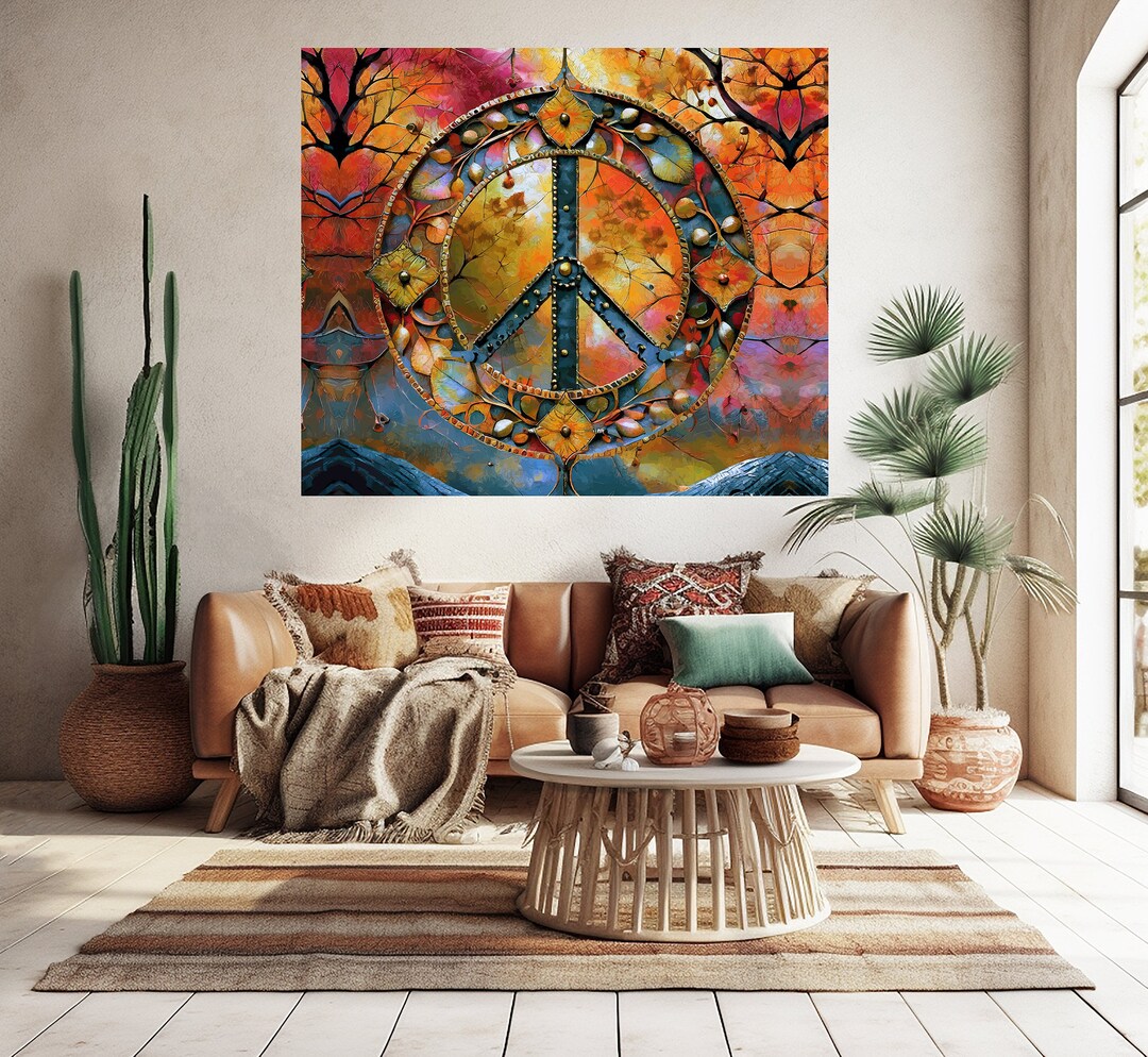 Steampunk Gothic Wall Tapestry, Peace Sign Urban Home Decor, Hippie ...