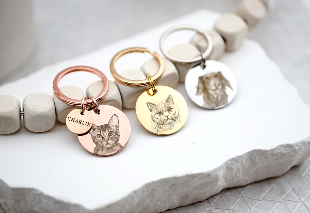 Personalized Pet Portrait Keychain, Custom Photo, Pet Memorial Tag - Etsy