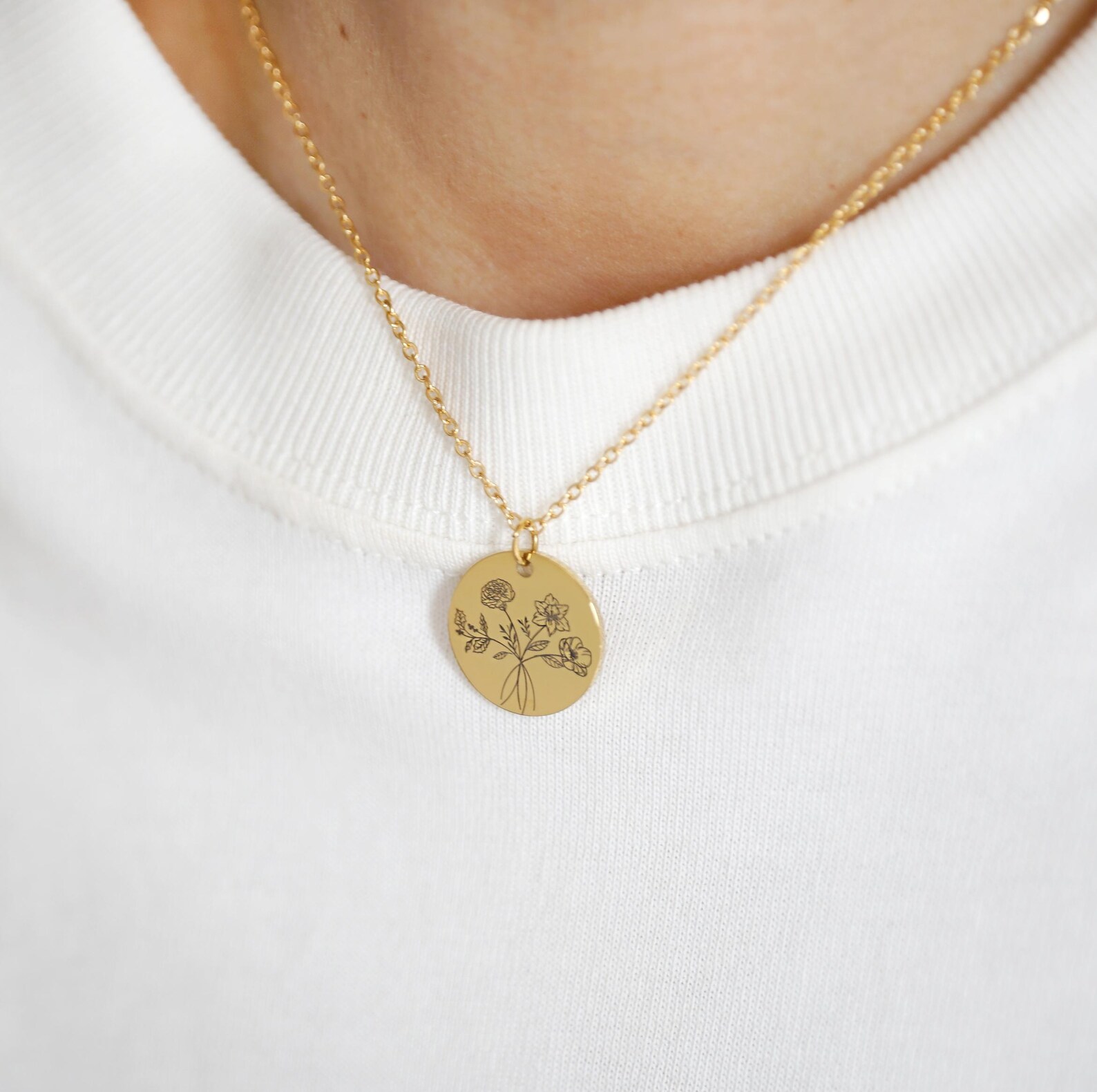Personalized Birth Flower Bouquet Necklace, Personalized Flower Bouquet ...