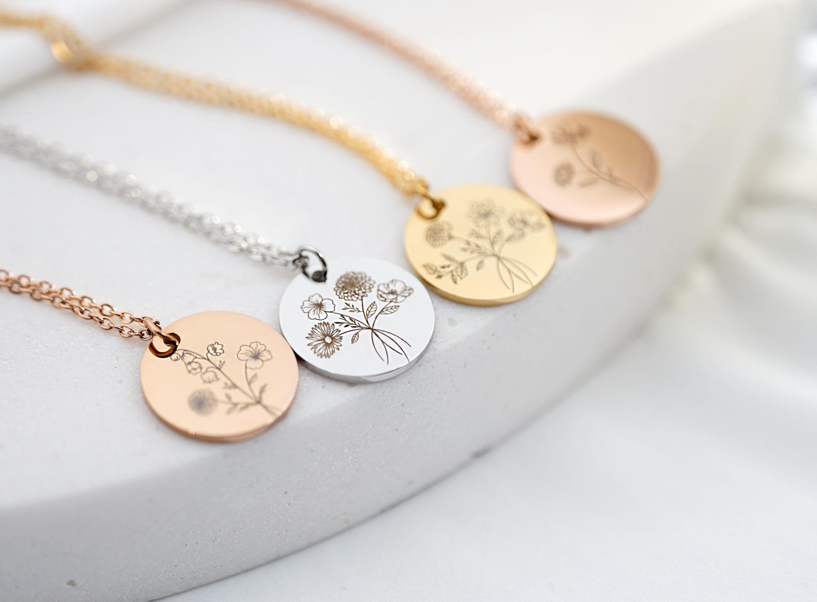 Personalized Birth Flower Bouquet Necklace, Personalized Flower Bouquet ...