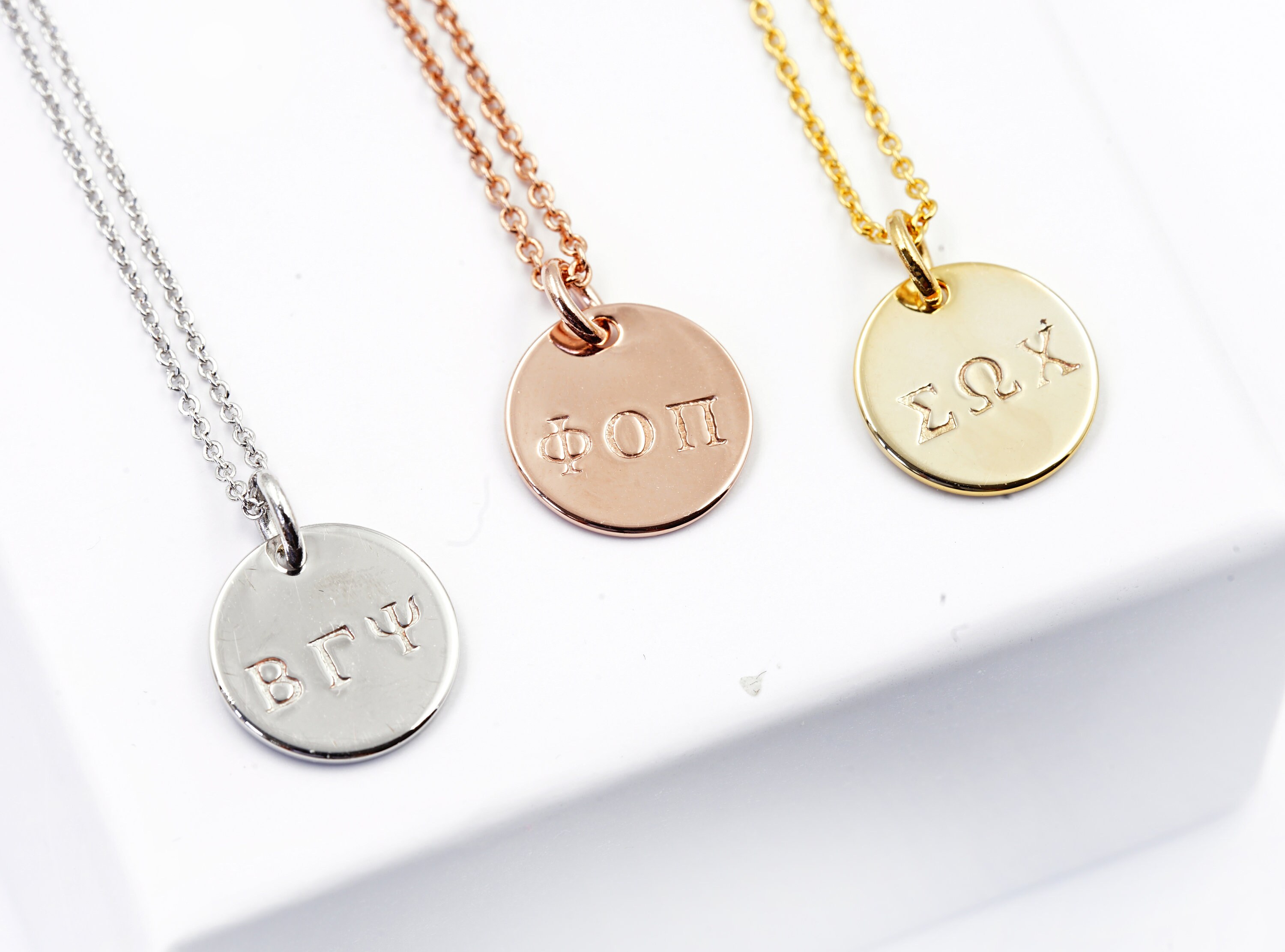 Greek Letter Necklace Disc Necklace Gold Circle Greek | Etsy