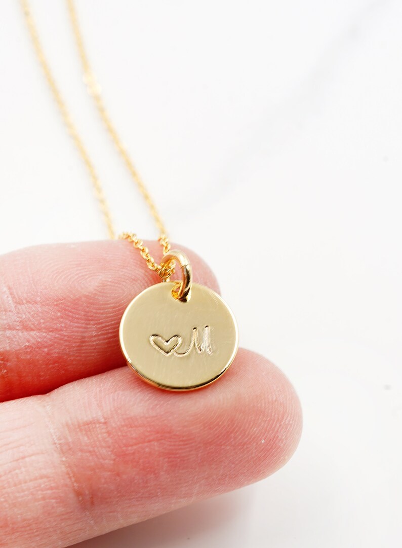 Initial Disc Necklace Gold Circle Personalized Initial - Etsy