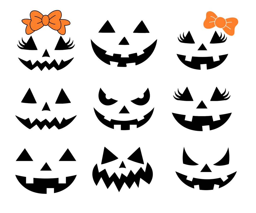 Pumpkin Face Bundle Clipart, Halloween Face Png, Pumpkin With Lashes ...