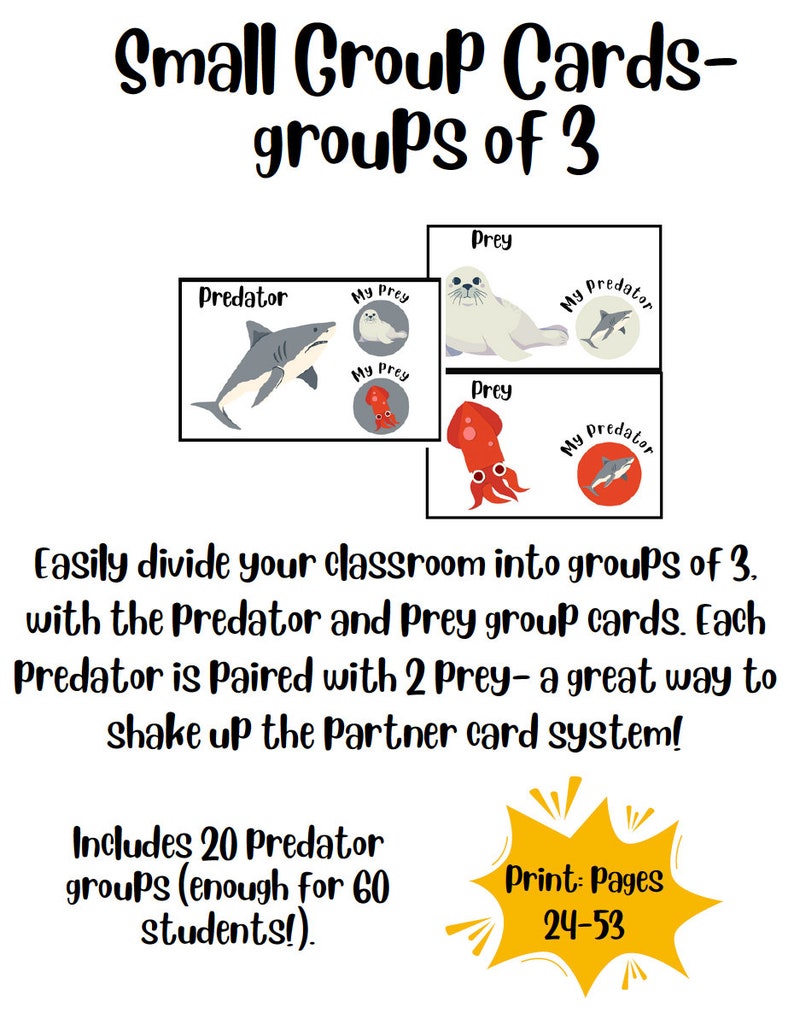 Predator & Prey Partner or Small Group Pairing Cards - Etsy