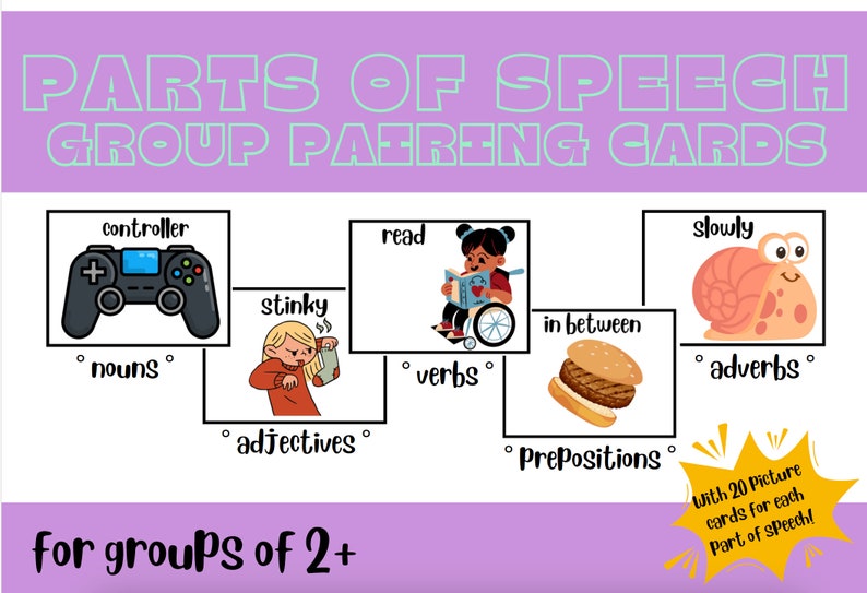 Parts of Speech Group Pairing Cards - Etsy