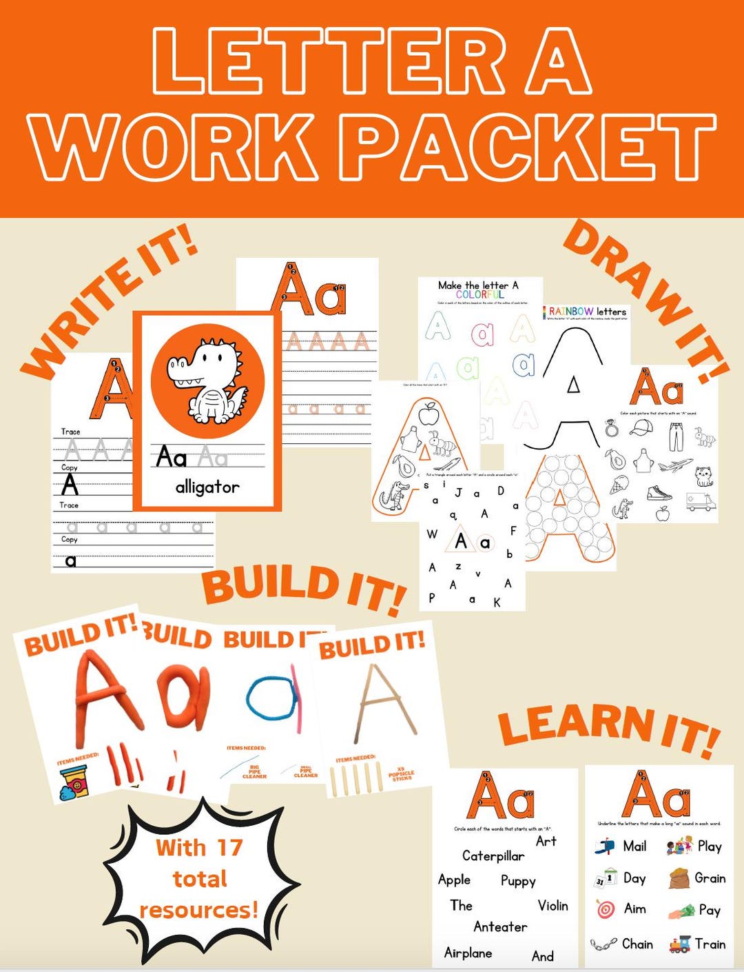 The Letter A Practice Worksheet Packet - Etsy