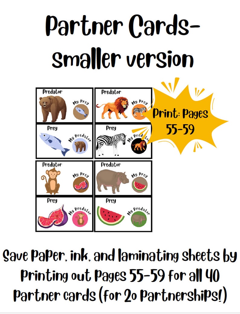 Predator & Prey Partner or Small Group Pairing Cards - Etsy