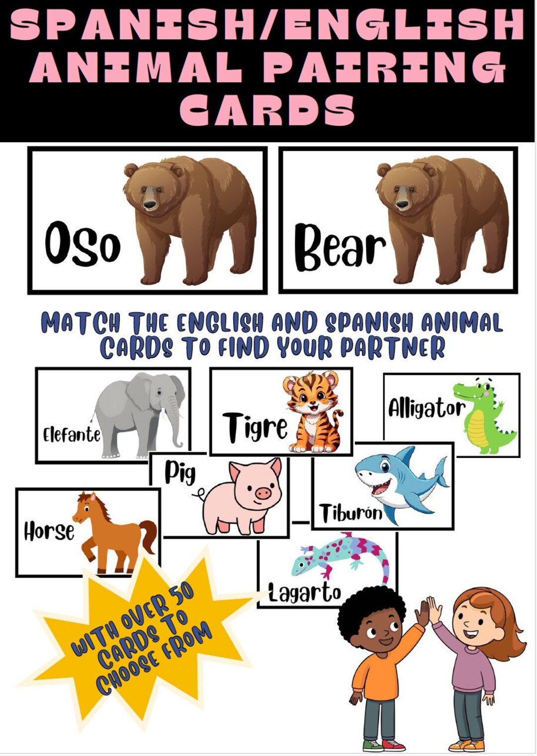 Spanish/english Animal Pairing Cards- Perfect for ESL Classes - Etsy
