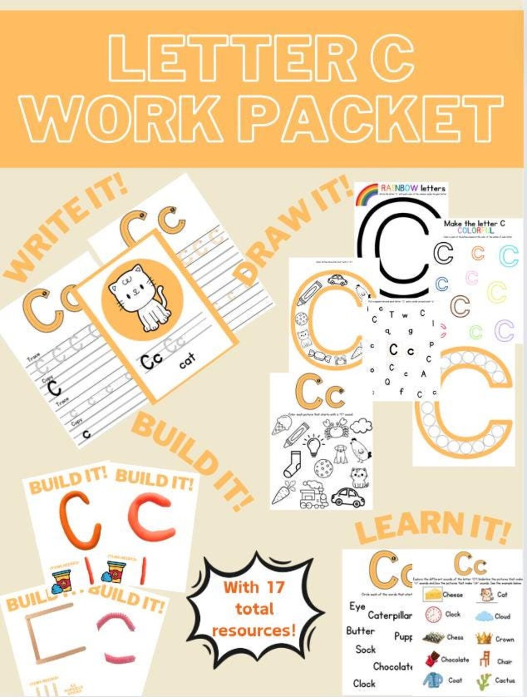 Letter C Practice Work Packet - Etsy
