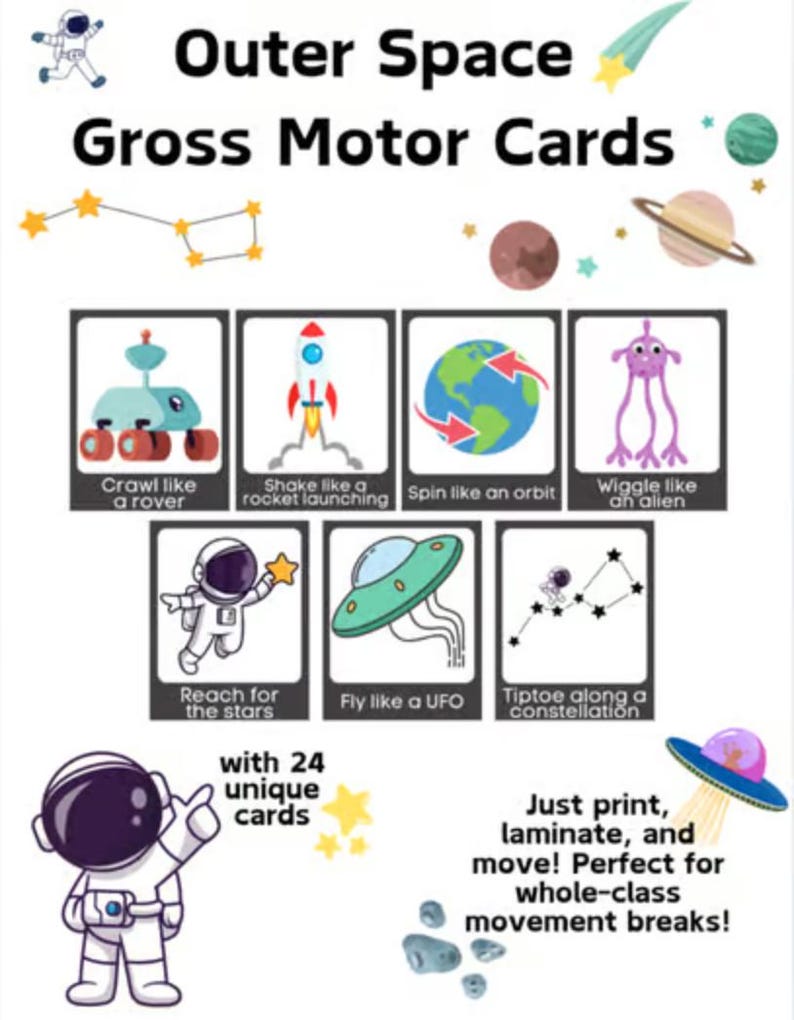 Outer Space Gross Motor Cards - Etsy