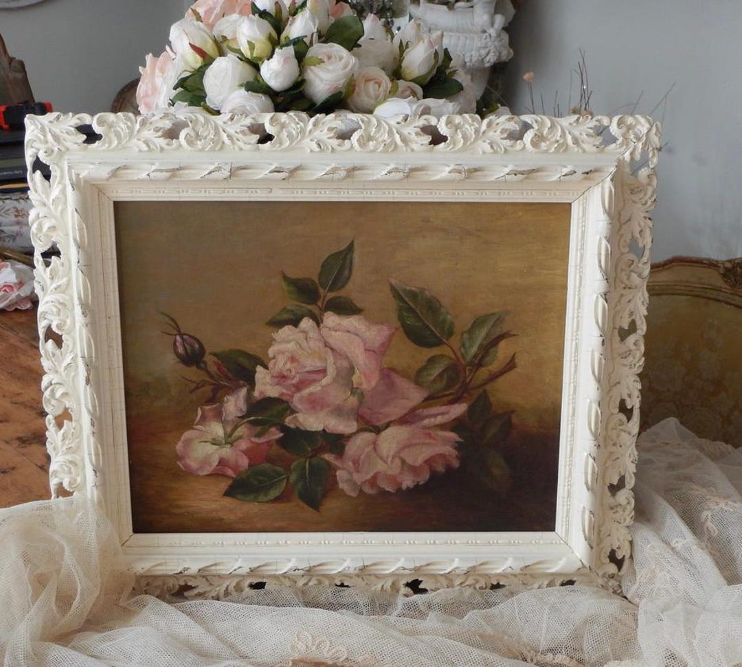 Antique~1900's Victorian Pink Roses Oil Painting~still Life Roses on ...