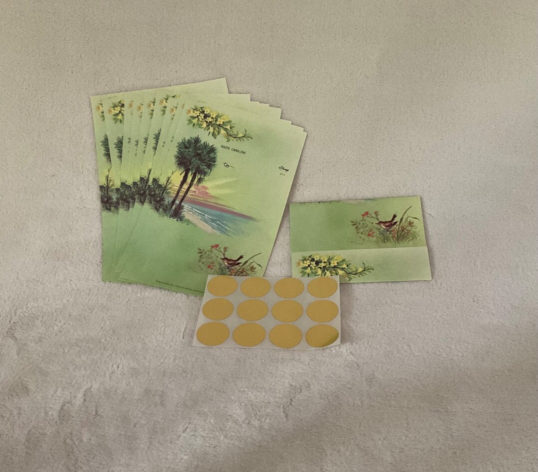Vintage South Carolina “hi” Notes Fold Over Note Cards Gold Stickers ...