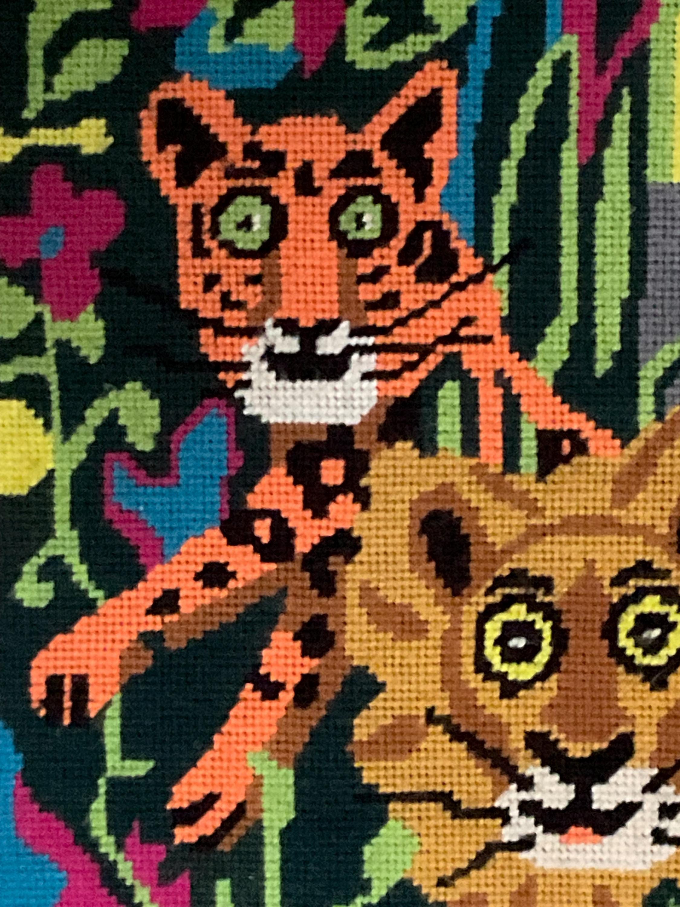 Vintage Finished Framed Needlepoint Tapestry Lion Jungle Art, Circa 70s ...