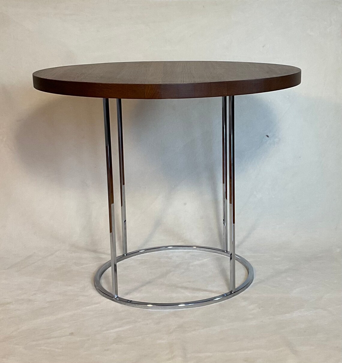 Attributed to Milo Baughman Modern Chrome and Oak Round Side Table - Etsy
