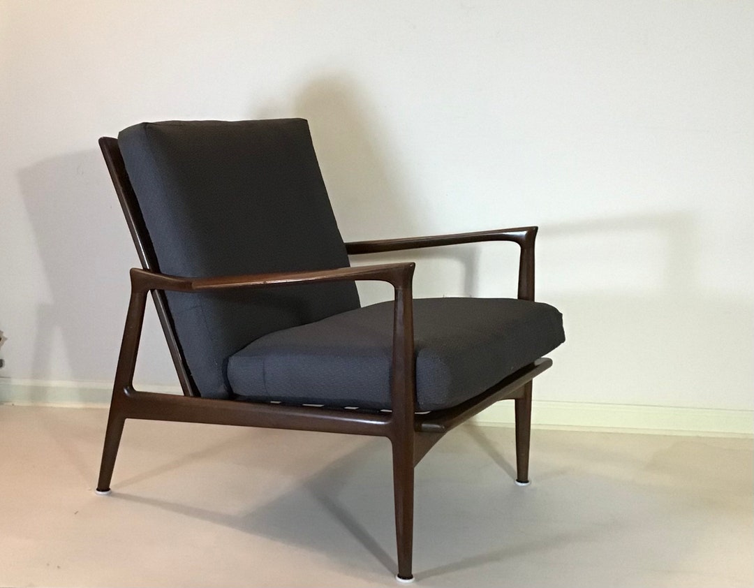Ib Kofod-larsen Danish Modern Sculpted Solid Walnut Lounge Arm Chair ...