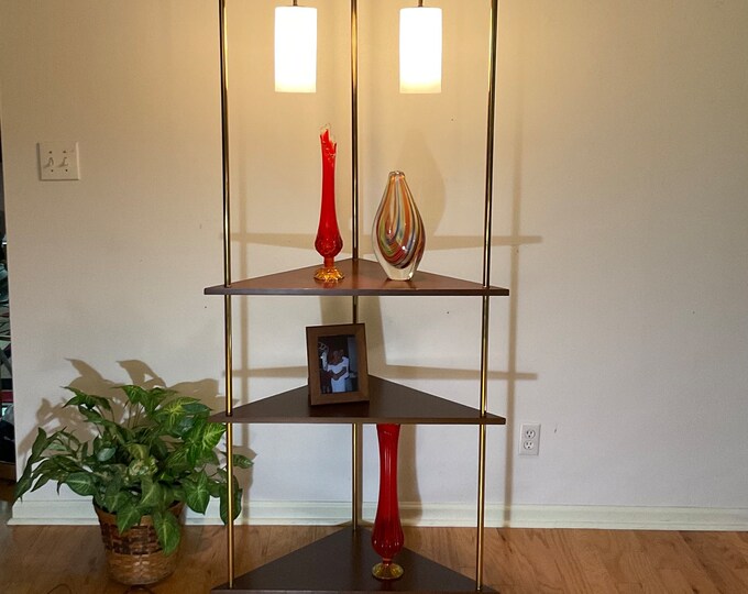Mid Century Modern Lighted Angled Corner Display Shelf Unit Walnut ...