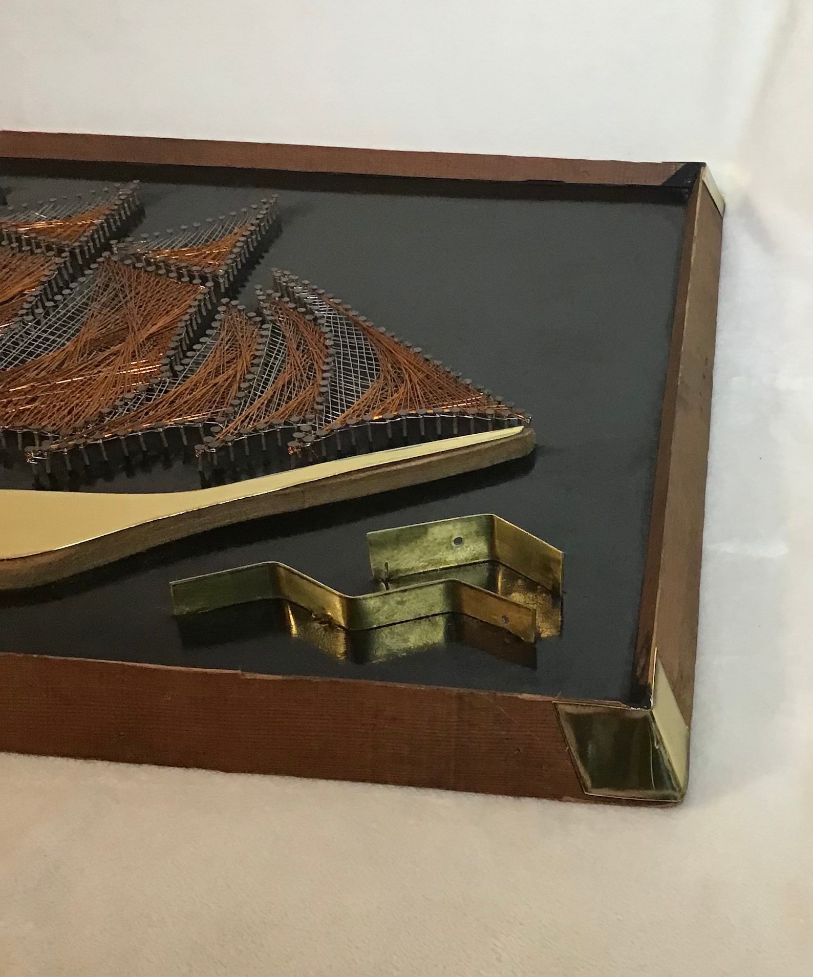 Large Vintage Framed Sculptural Copper Wire Nail Art Ship With Brass ...