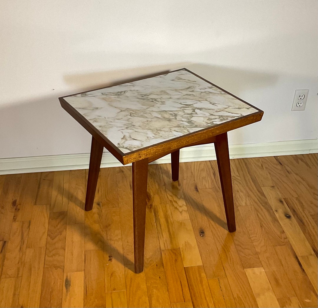 Vintage Mid Century 60s Side Table With Marbleized Top - Etsy