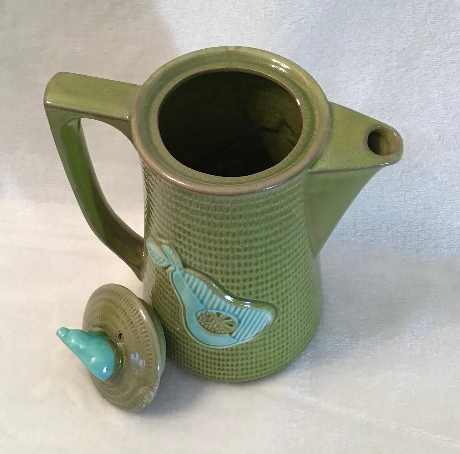 Vintage Ceramic 70’s Tea Serving Set With Pear Fruit Design Green and ...