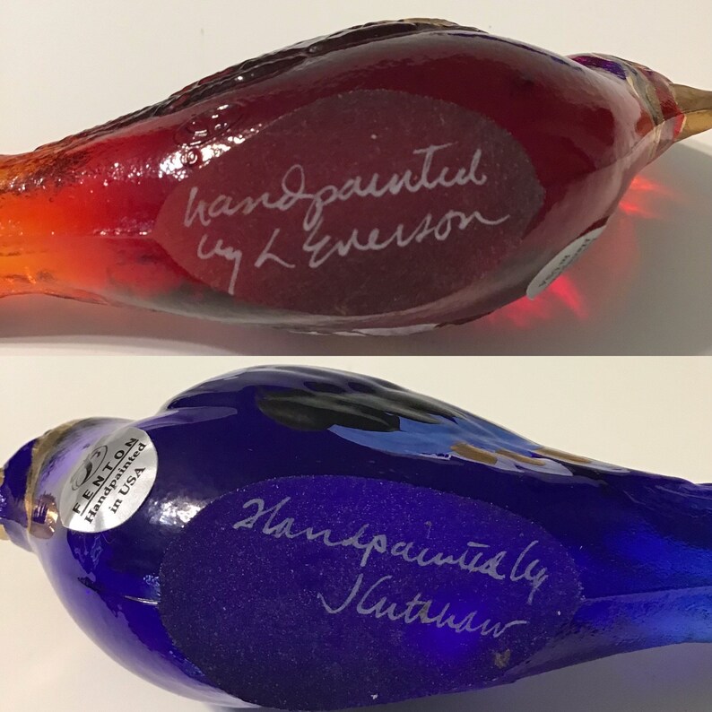 Pair of Vintage Fenton Hand Painted Glass Birds Signed by - Etsy
