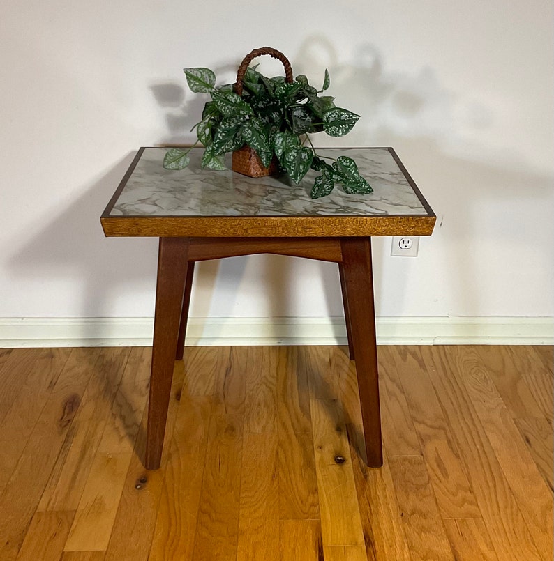 Vintage Mid Century 60s Side Table With Marbleized Top - Etsy