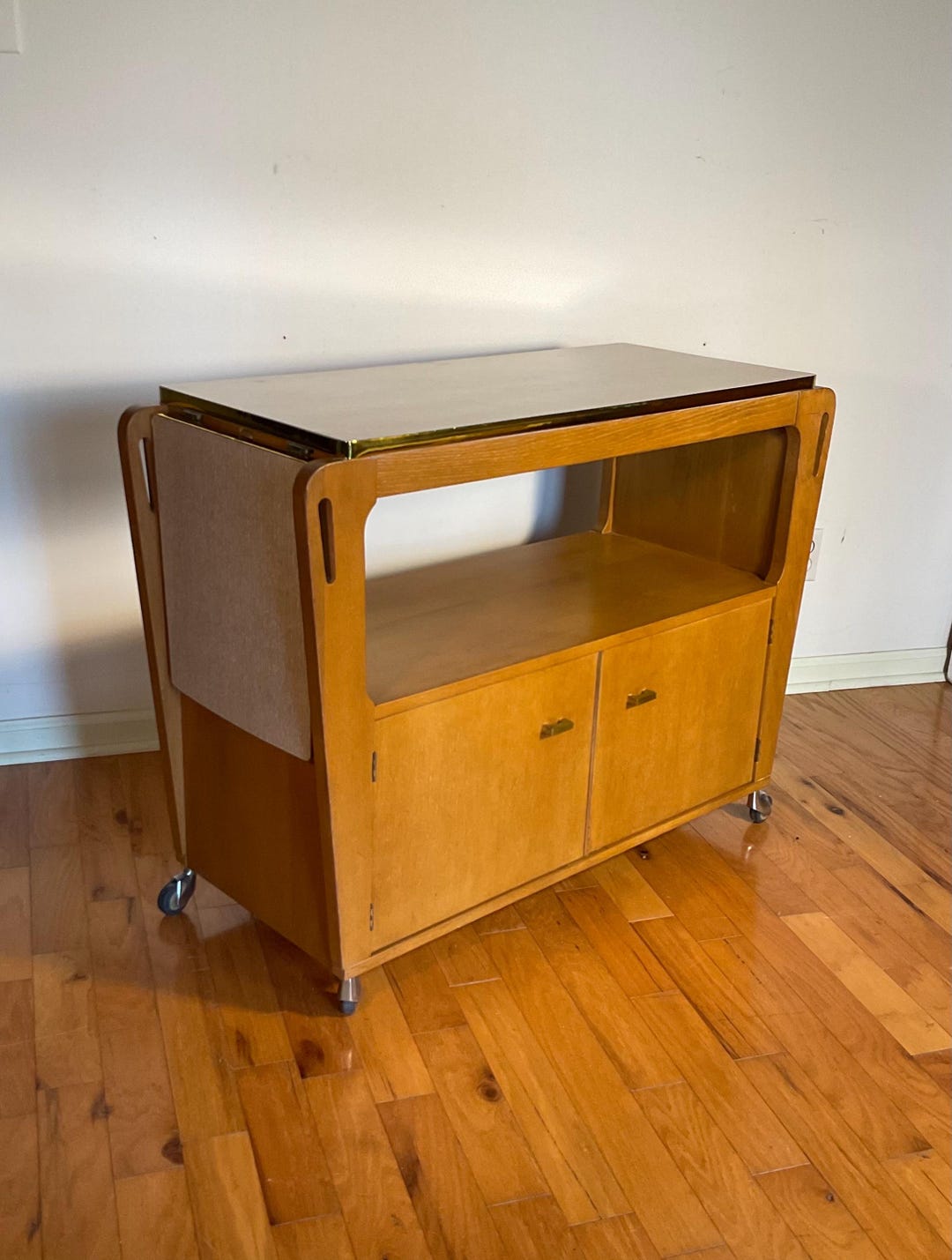 1950s Rolling Buffet Bar Cart Server Oak Drop Leaves Vintage Mid ...