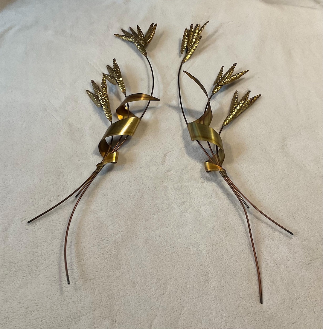 Vintage 70s Mid Century Brass and Copper Wheat Sheaf Wall Art Accents ...