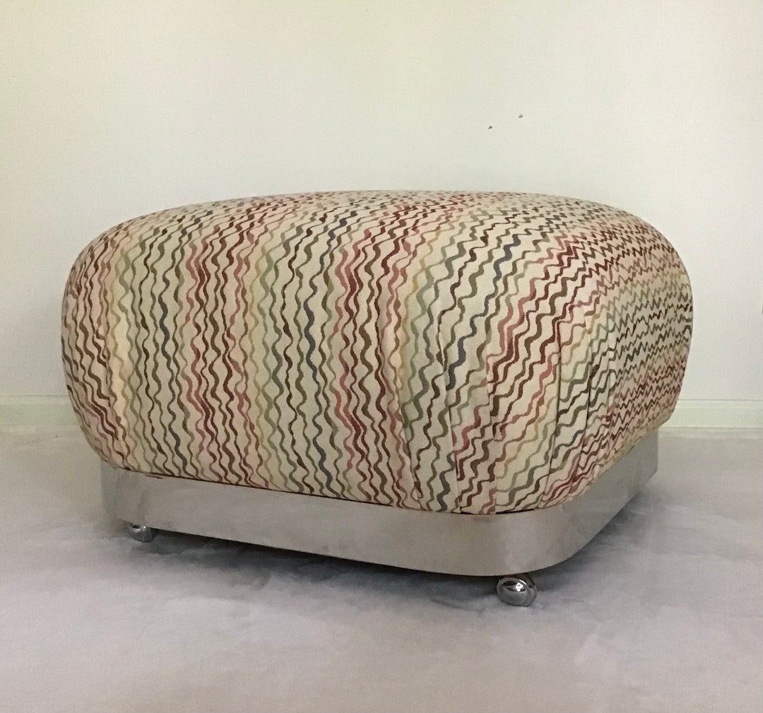 Karl Springer Style Oversized Souffle Pouf Ottoman With Mirrored ...