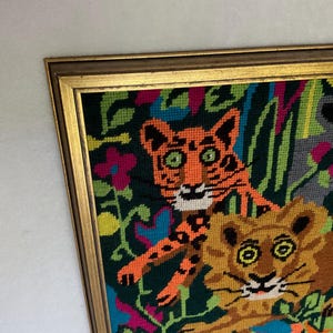 Vintage Finished Framed Needlepoint Tapestry Lion Jungle Art, Circa 70s ...