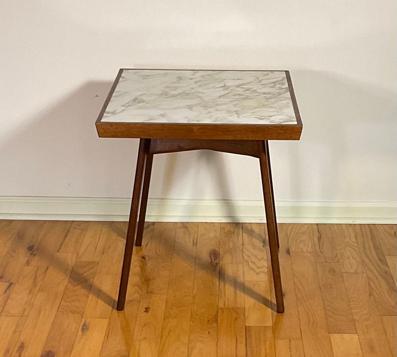 Vintage Mid Century 60s Side Table With Marbleized Top - Etsy
