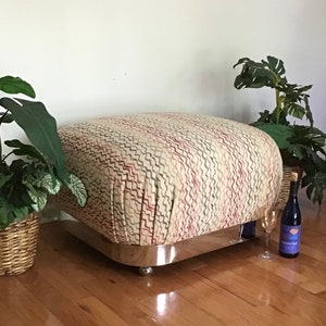 Karl Springer Style Oversized Souffle Pouf Ottoman With Mirrored ...