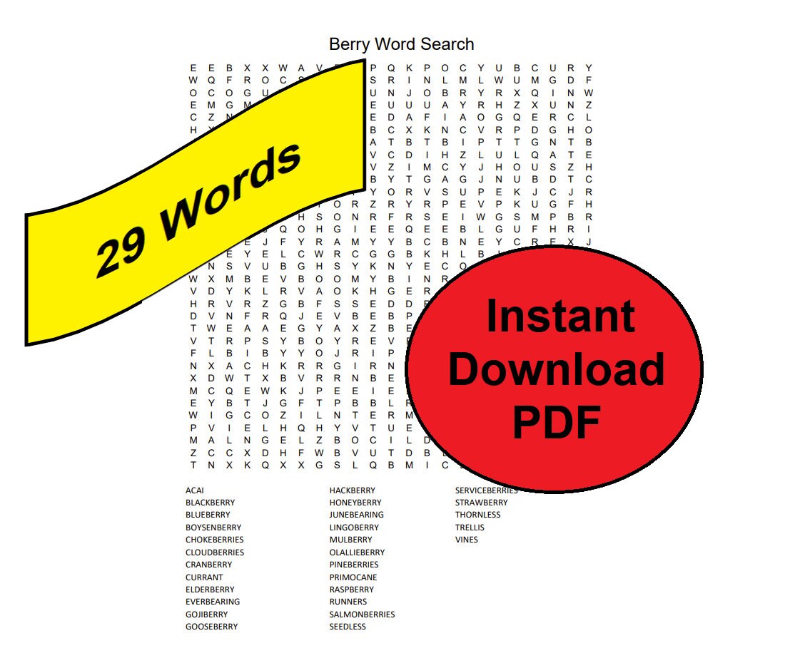 Berry Word Search Instant Download, Word Search Printable, Word Game ...