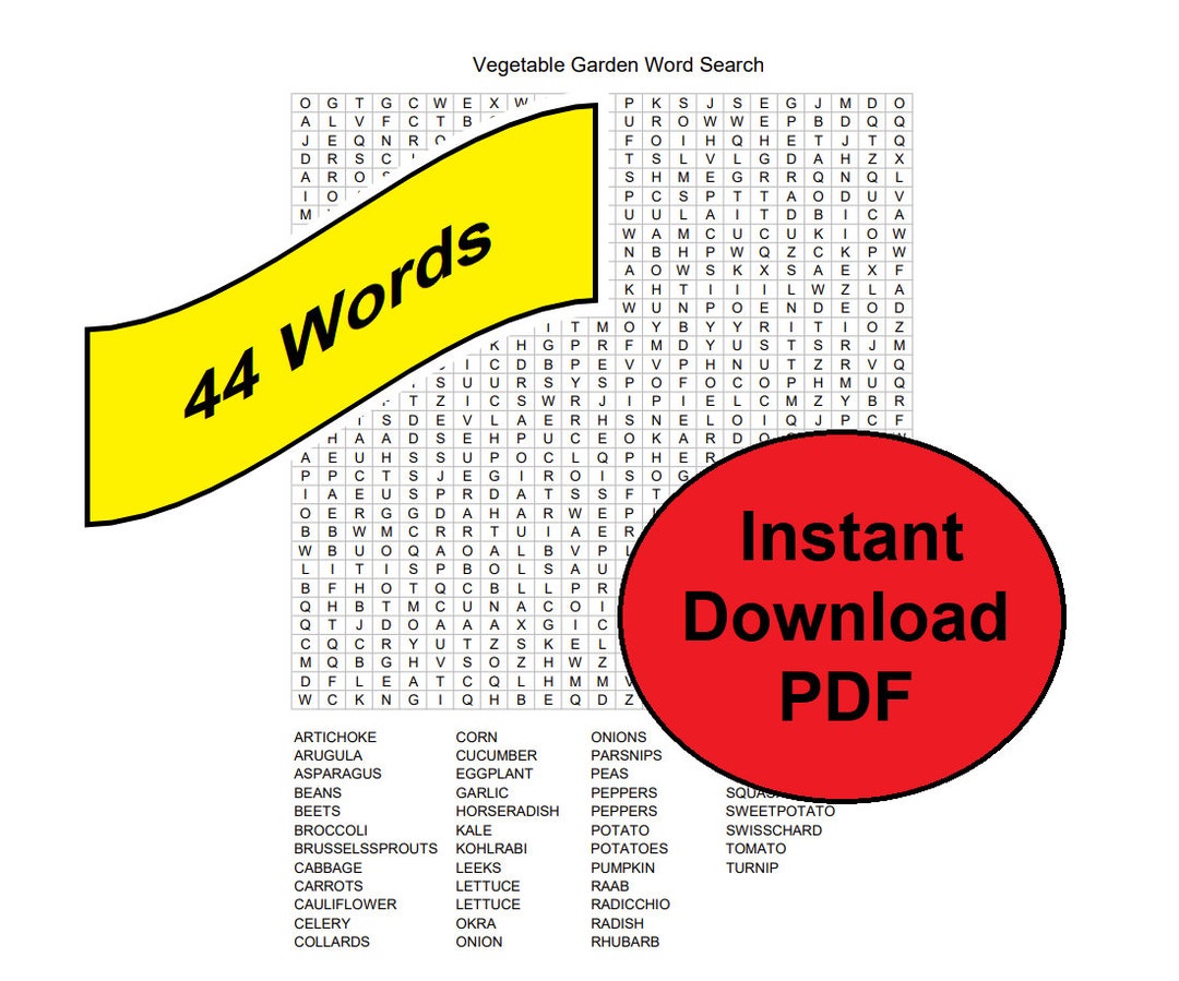 Vegetable Garden Word Search Instant Download, Word Search Printable ...