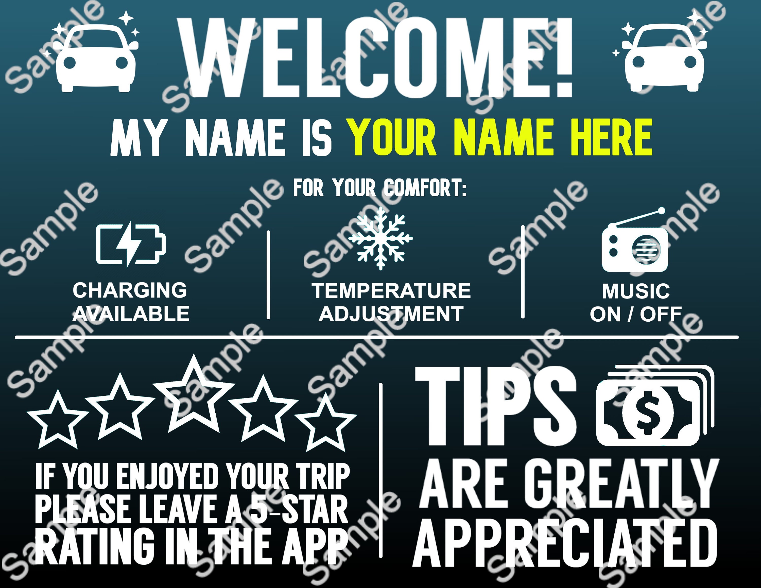 PRINTABLE Uber Tip Sign With Name - DIGITAL FILE - Etsy