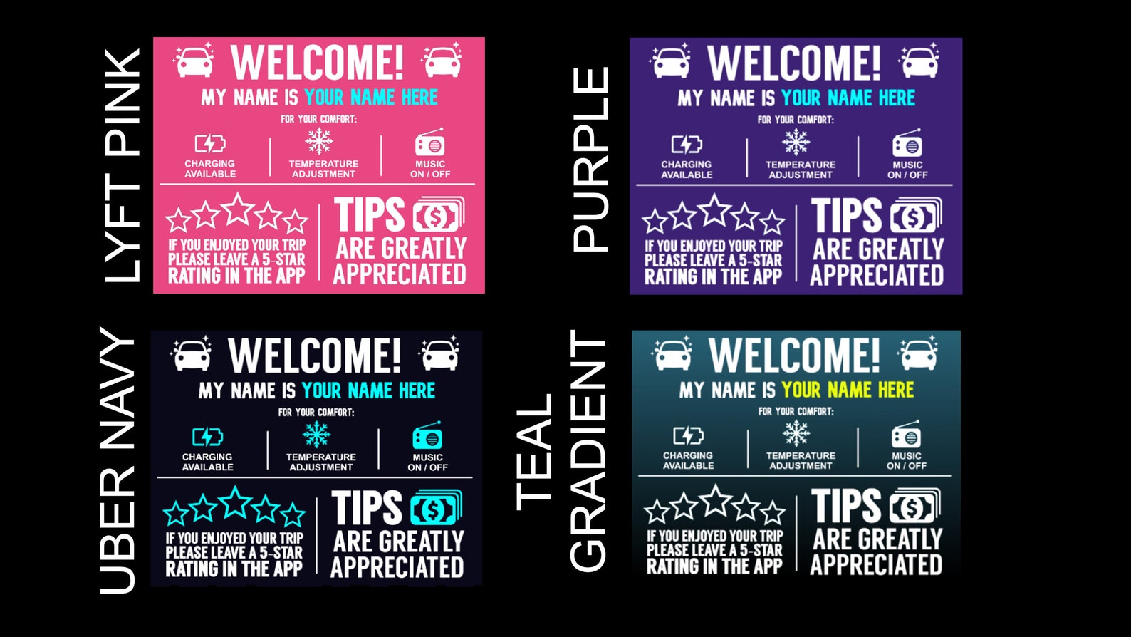 PRINTABLE Uber Tip Sign With Name - DIGITAL FILE - Etsy