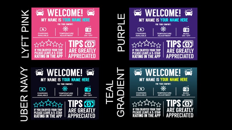 PRINTABLE Uber Tip Sign With Name - DIGITAL FILE - Etsy