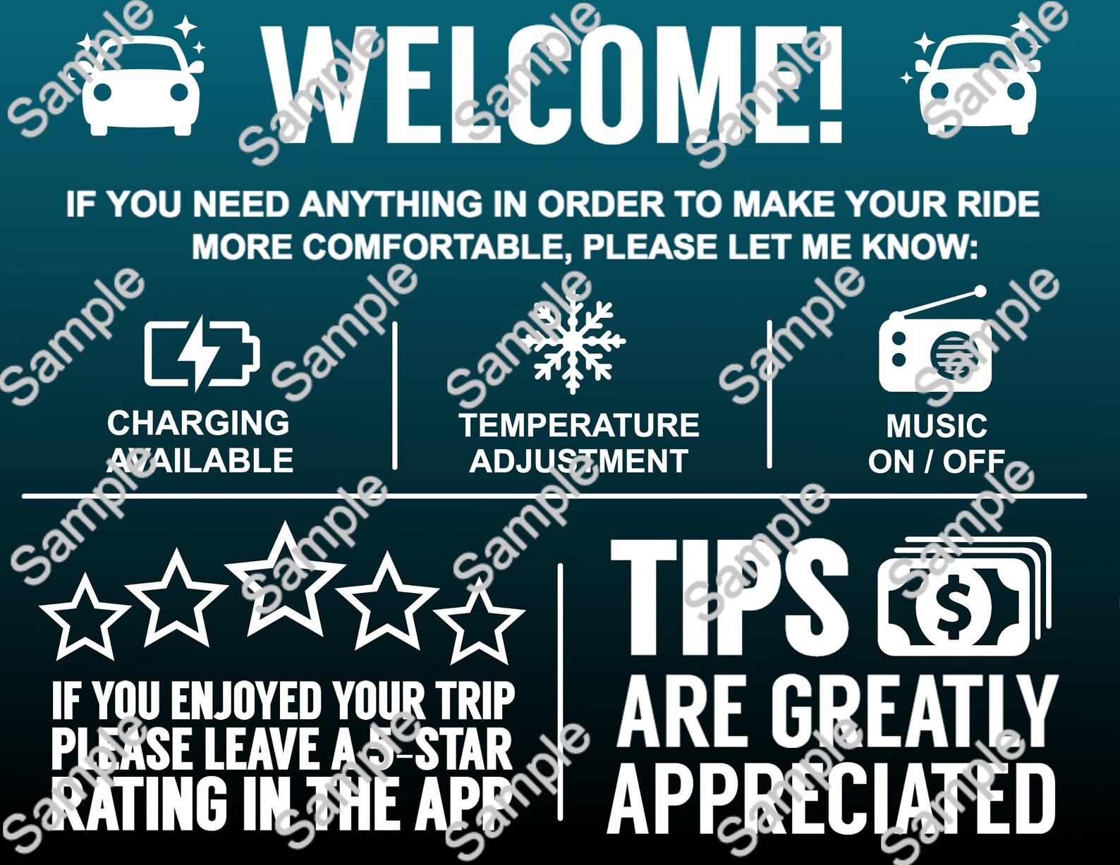 Uber Lyft Rideshare Tip Sign in TEAL - Etsy